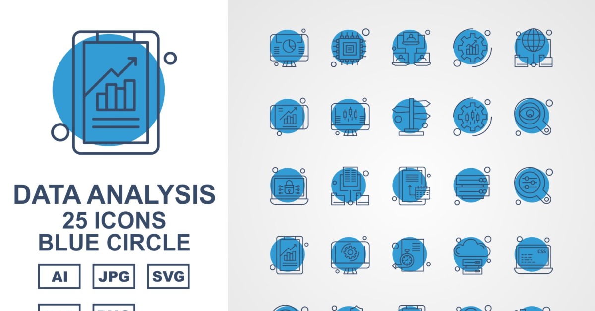 25 Premium Data Analysis Blue Circle Icon Pack Set