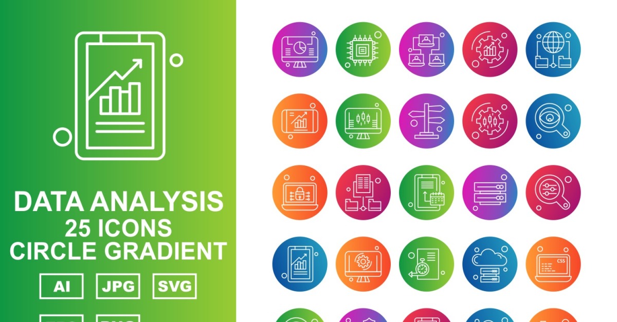 25 Premium Data Analysis Circle Gradient Icon Pack Set