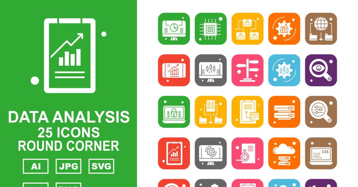 25 Premium Data Analysis Round Corner Icon Pack Set