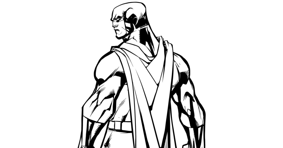 Superhero Back Battle Mode Line Art - Illustration