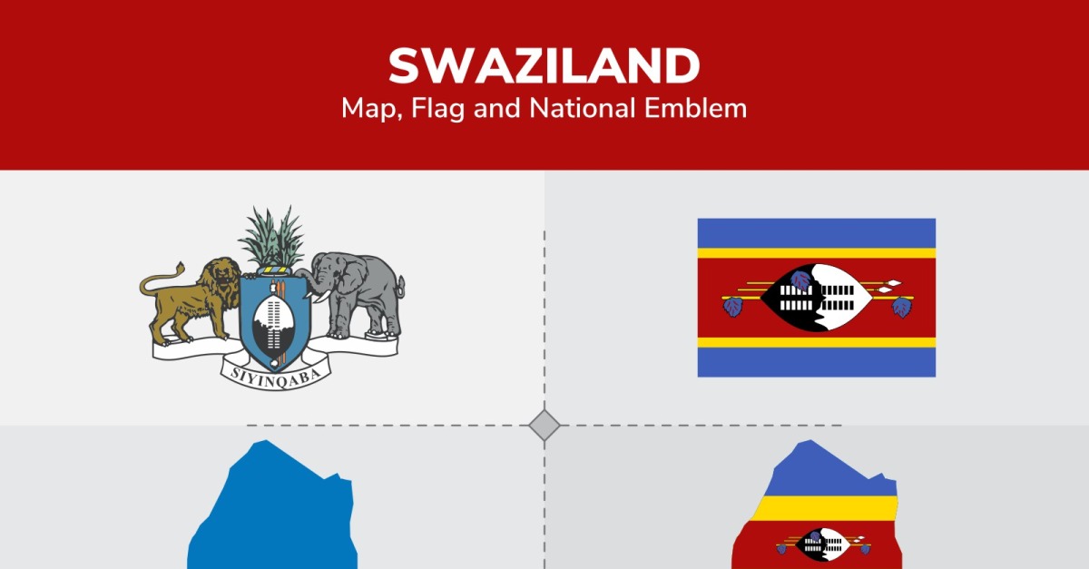 Carte du Swaziland, drapeau et emblème national - Illustration