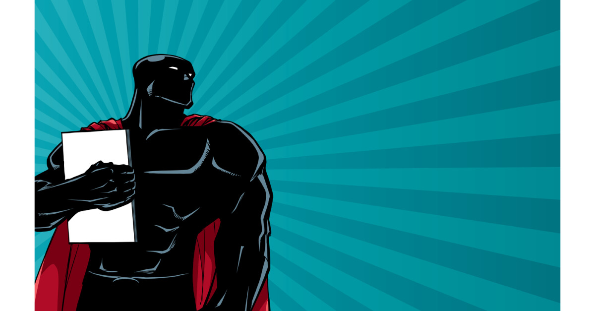 Superhero Holding Book Ray Light Background - Illustration