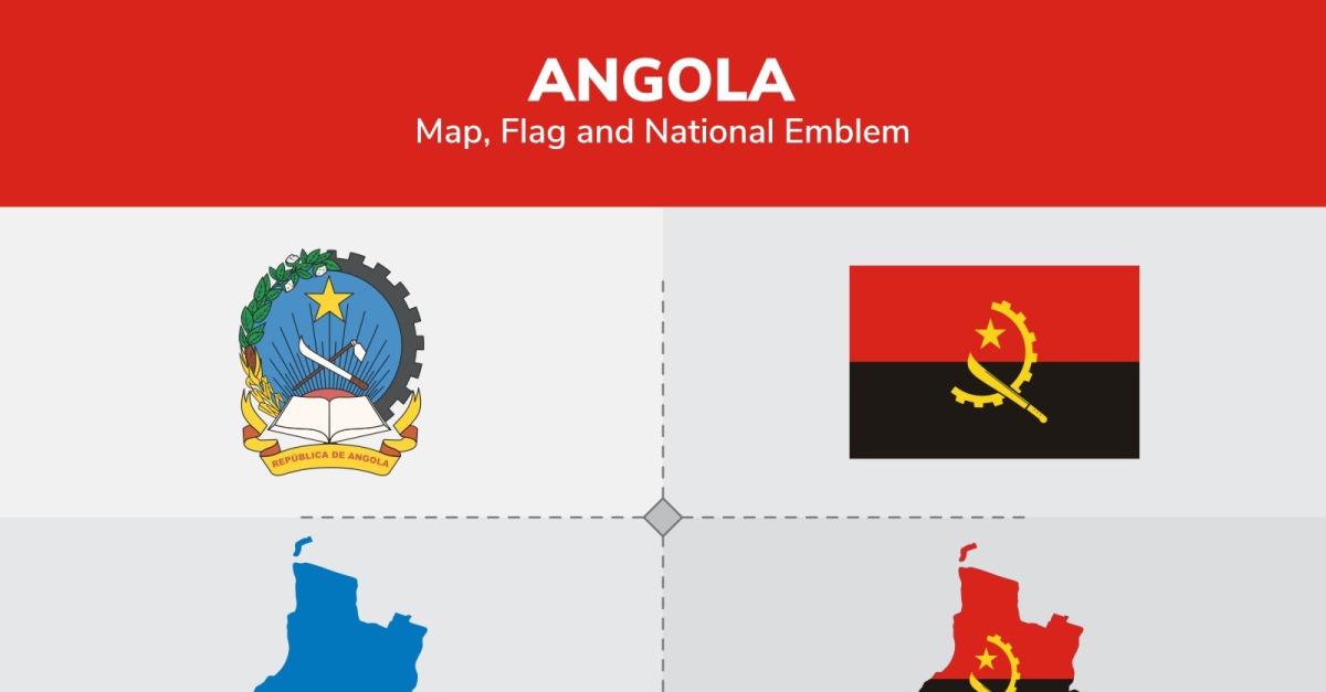 Angola Map, Flag and National Emblem - Illustration