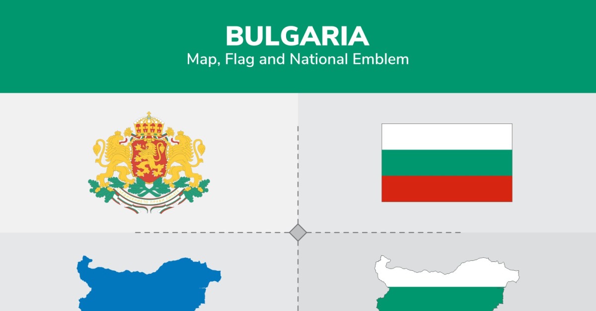 Bulgaria Map, Flag and National Emblem - Illustration