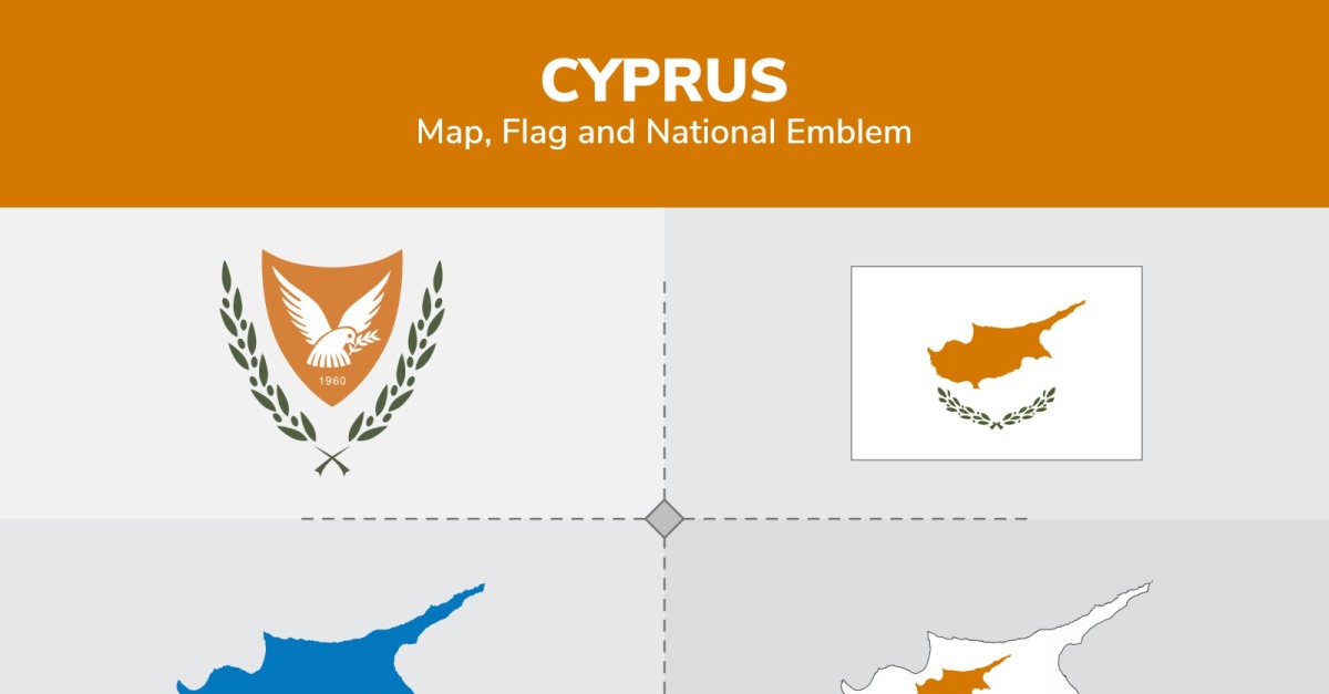 Carte de Chypre, drapeau et emblème national - Illustration