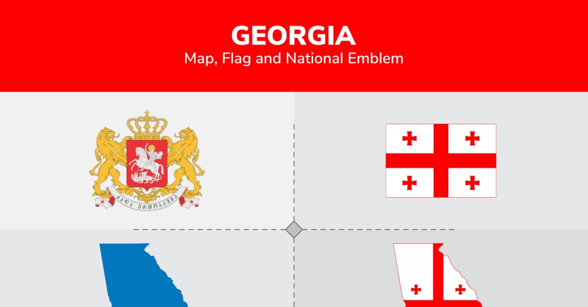 Carte de la Géorgie, drapeau et emblème national - Illustration