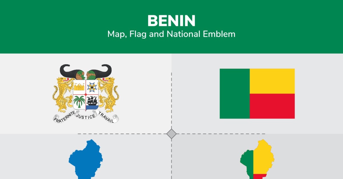 Carte du Bénin, drapeau et emblème national - Illustration