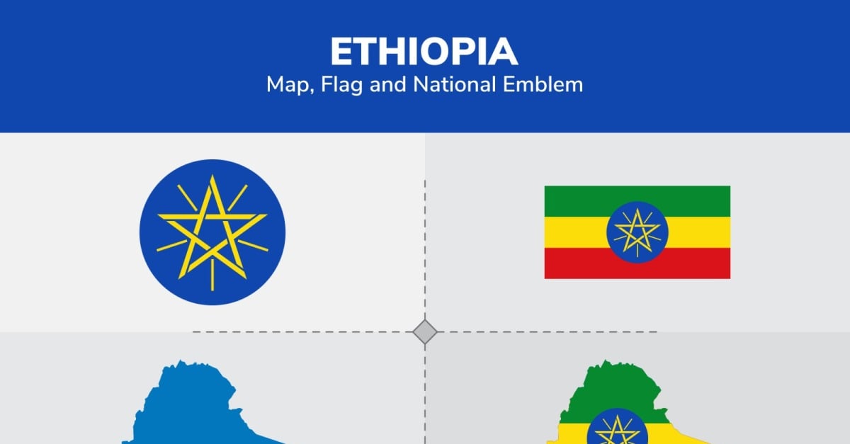 Ethiopia Map, Flag and National Emblem - Illustration