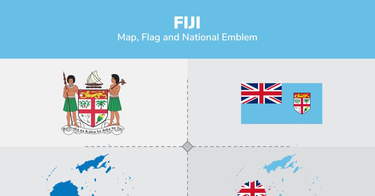 Fiji Map, Flag and National Emblem - Illustration