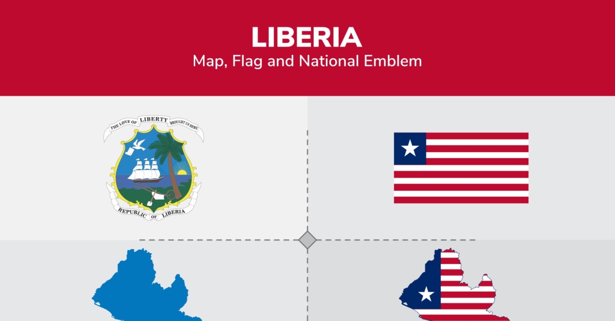 Liberia Map, Flag and National Emblem - Illustration