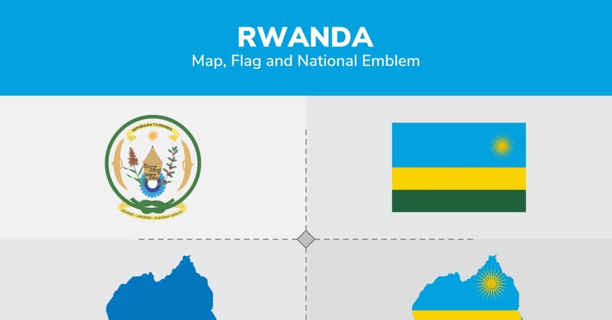 Rwanda Map, Flag and National Emblem - Illustration