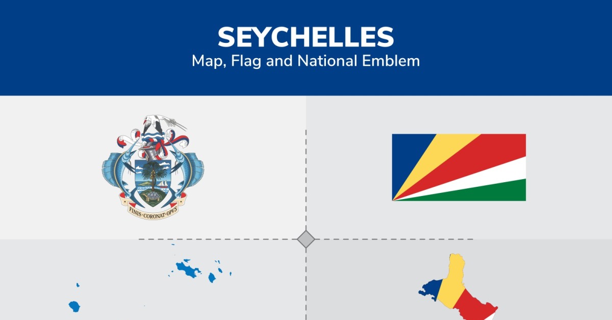 Seychelles Map, Flag and National Emblem - Illustration