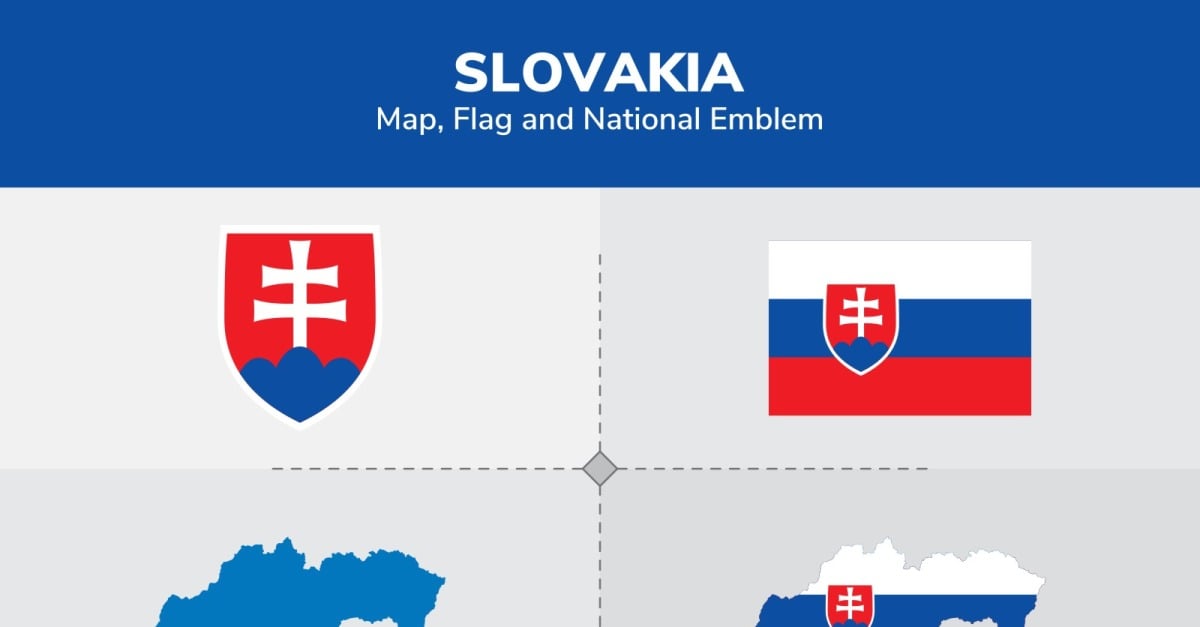 Slovakia Map, Flag and National Emblem - Illustration