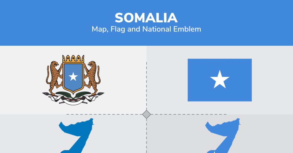 Somalia Map, Flag and National Emblem - Illustration