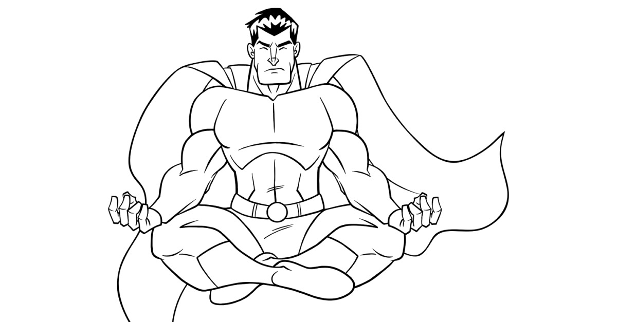 Superhero Meditating Line Art - Illustration
