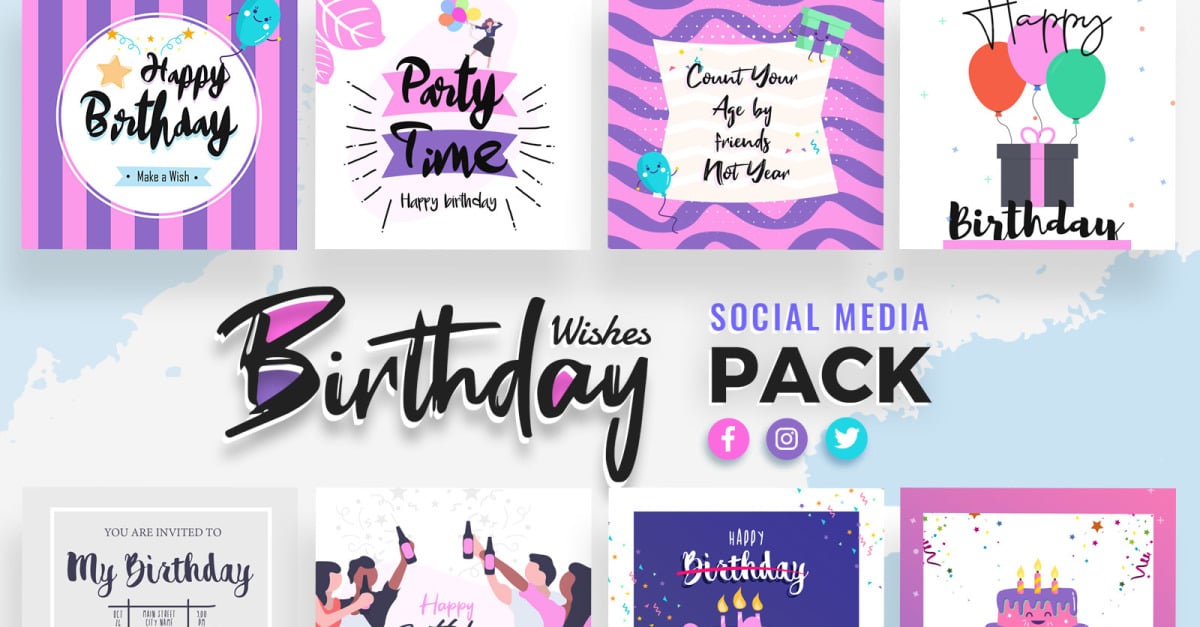 Happy Birthday Social Media Template - TemplateMonster