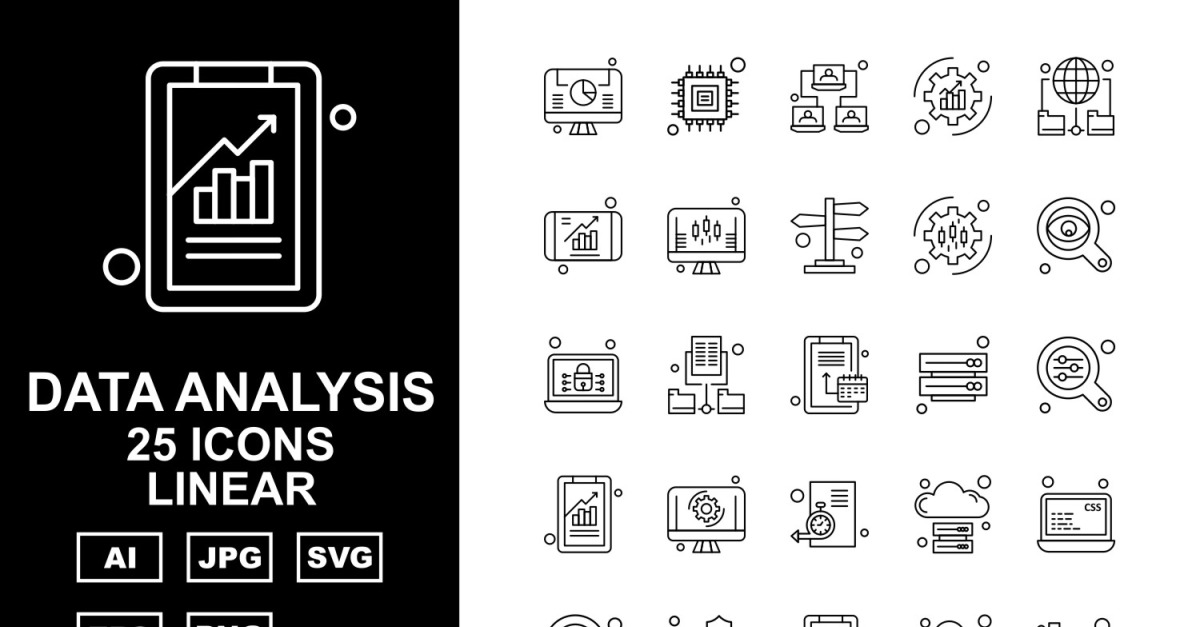 25 Premium Data Analysis Linear Icon Pack Set
