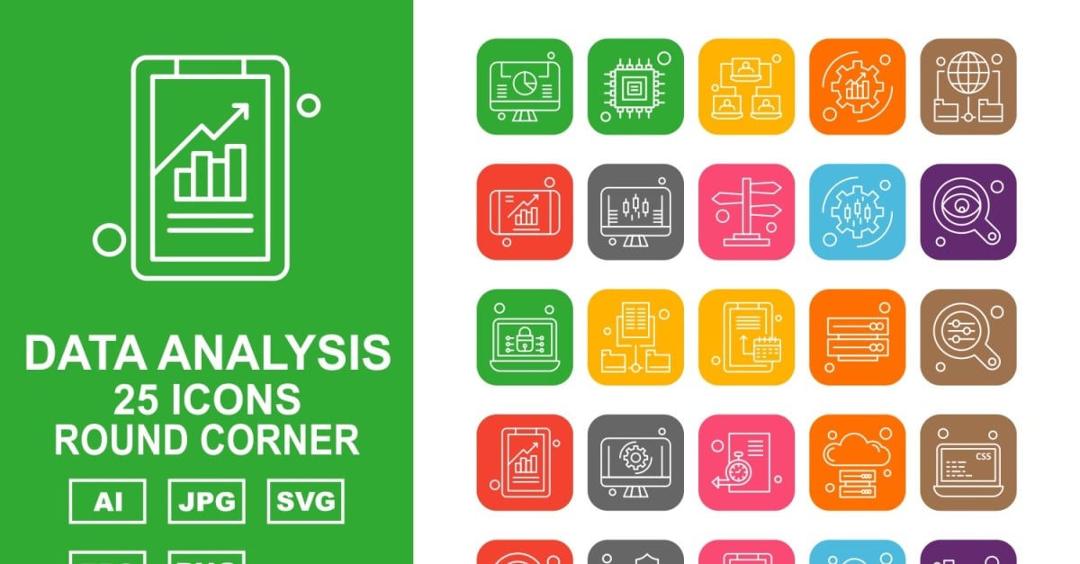 25 Premium Data Analysis Round Corner Icon Pack Set