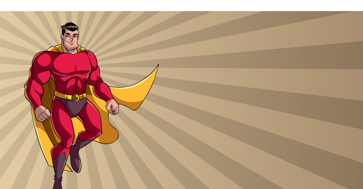 Superhero Flying on Ray Light Background - Illustration
