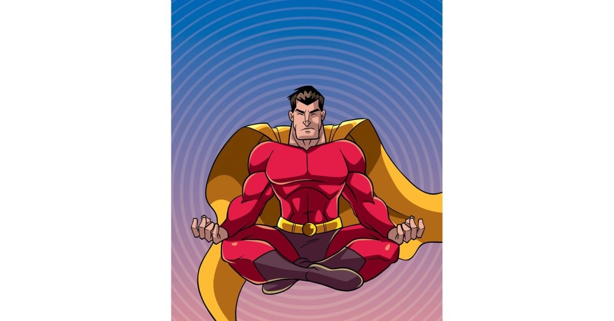 Superhero Meditating with Background - Illustration