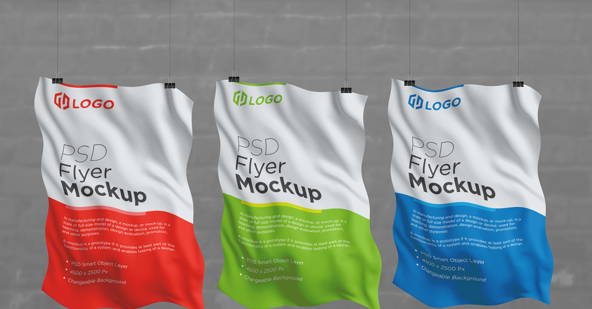 Wrinkled and crumpled flyer hanging mockups product mockup