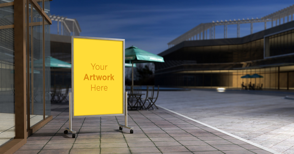 Metallic outdoor stand mockup 3d rendered product mockup
