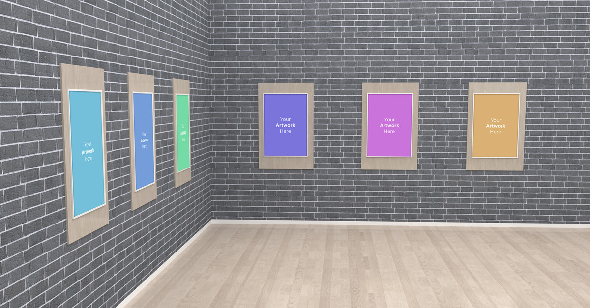 Art Gallery Frames with bricks wall product mockup