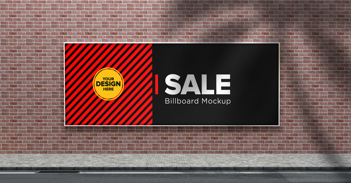 Diplay sign and Advertising Billboard on brick wall product mockup