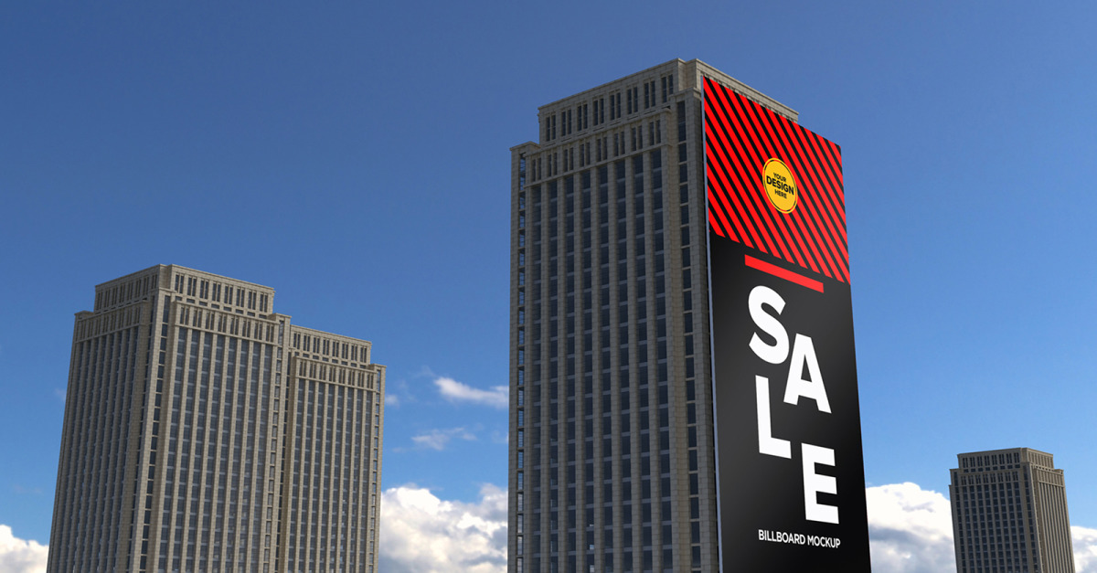 Tall billboard sign mockup on building with black friday sale banner ...