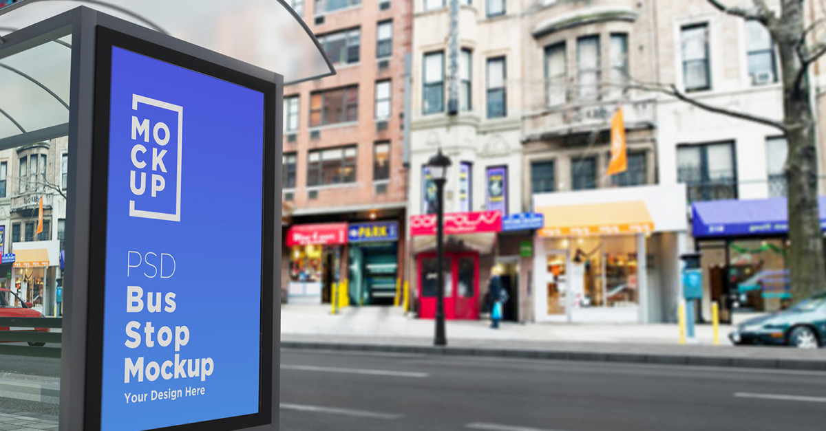 City Bus Stop Signage product mockup - TemplateMonster