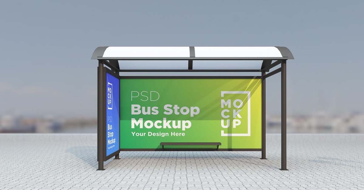 Bus Stop with 2 Billboard advertising signage product mockup