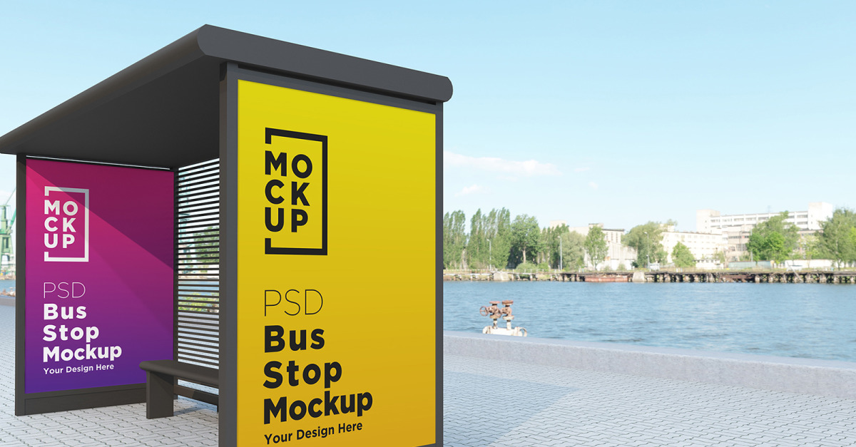 Bus Stop with 2 Signage advertisement signage product mockup