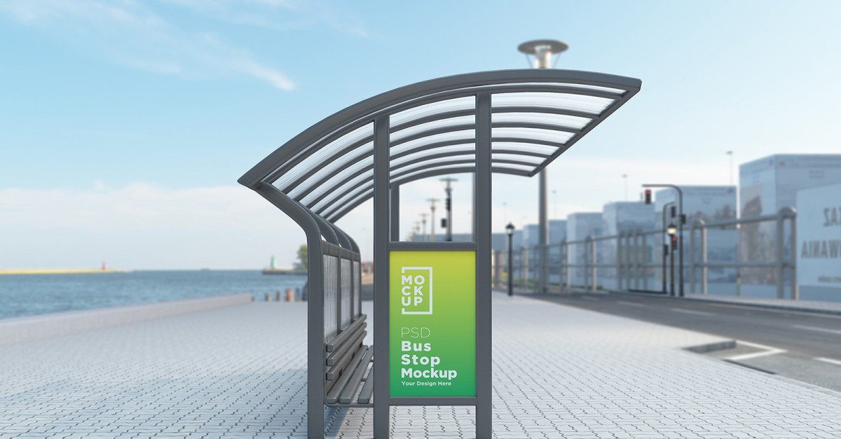 City Bus Stop Shelter Sign advertisement signage product mockup