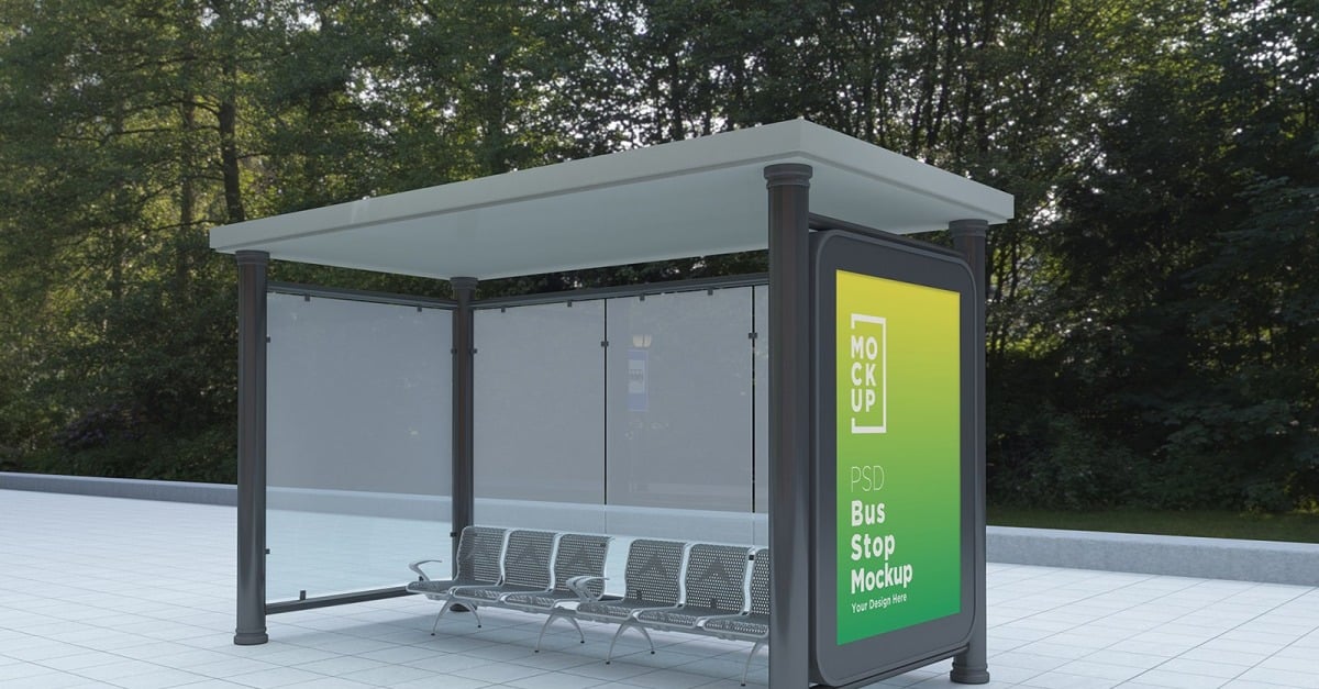 City Bus Stop Sign advertising signage product mockup