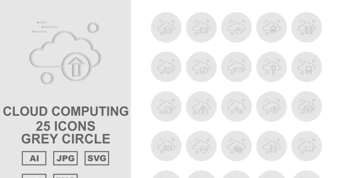 25 Premium Cloud Computing Grey Circle Icon Set