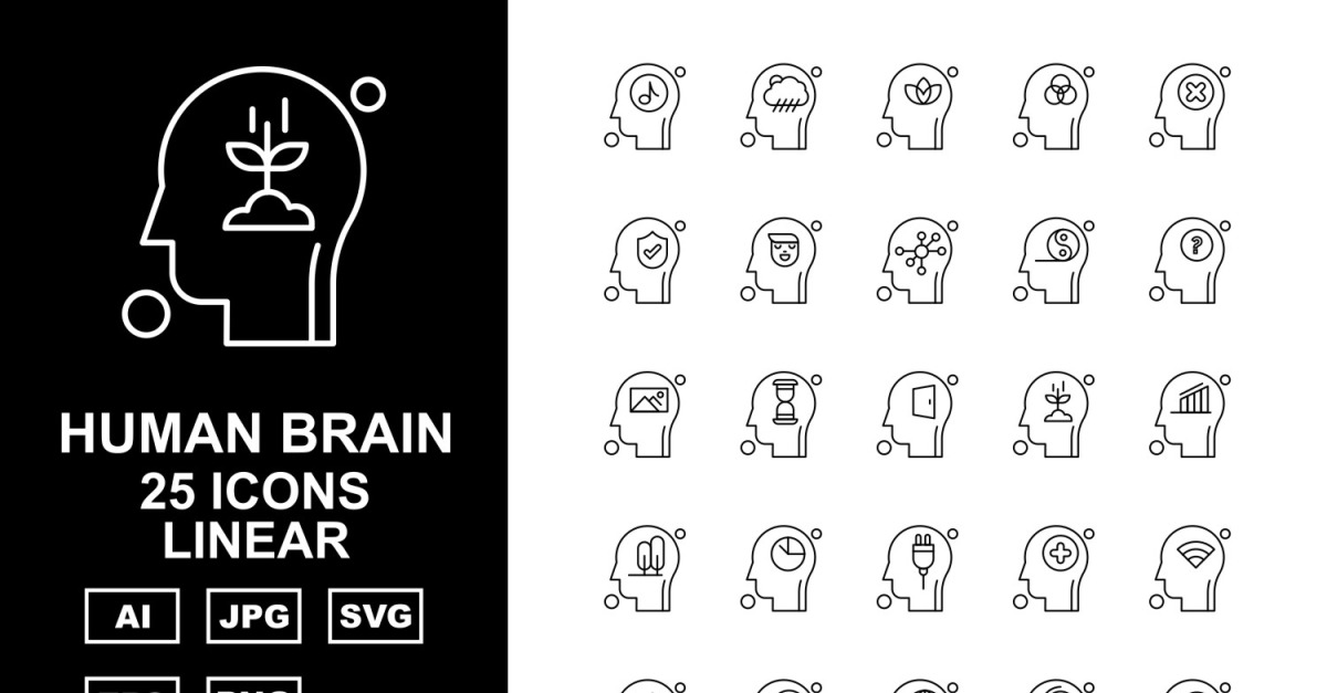 25 Premium Human Brain Process Linear Icon Set