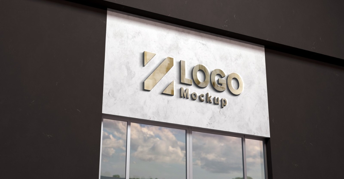 Golden Logo Mockup 3D Sign Store Building product mockup