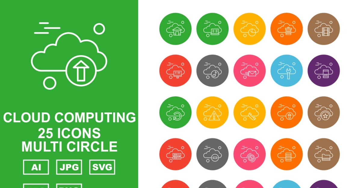 25 Premium Cloud Computing Multi Circle Icon Set