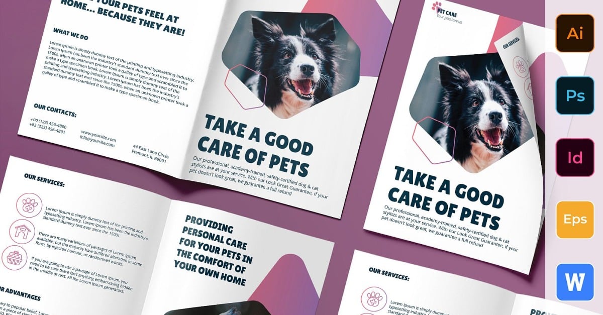 Pet Grooming Care Brochure Bifold - Corporate Identity Template