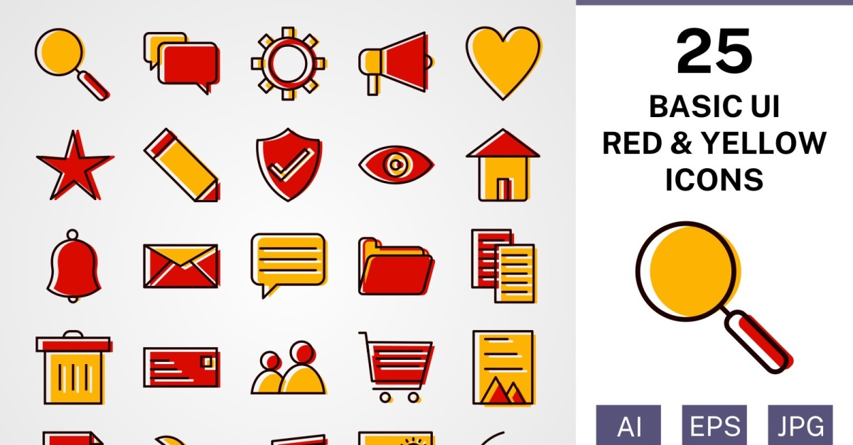 25 Basic ui Filled Red And Yellow Icon Set - TemplateMonster