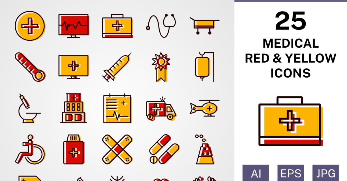 25 Medical Filled Red And Yellow Icon Set - TemplateMonster