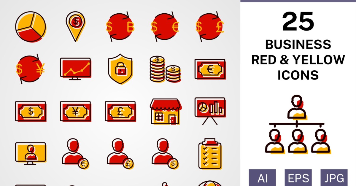 25 Business Filled Red And Yellow Icon Set - TemplateMonster