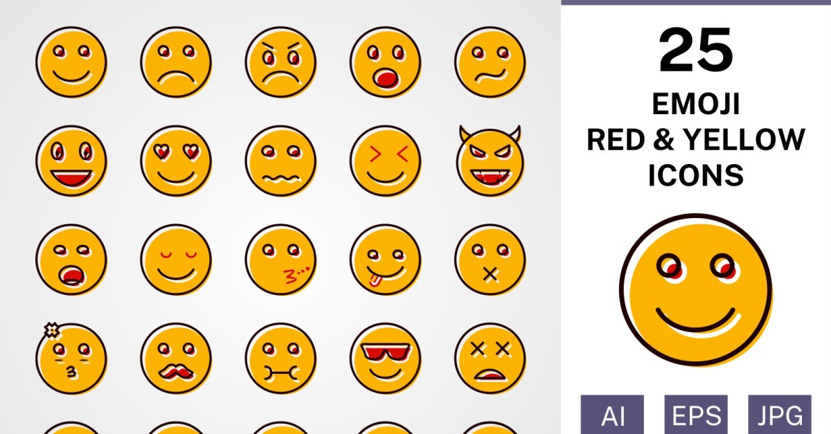 25 Emoji Filled Red And Yellow Icon Set - TemplateMonster