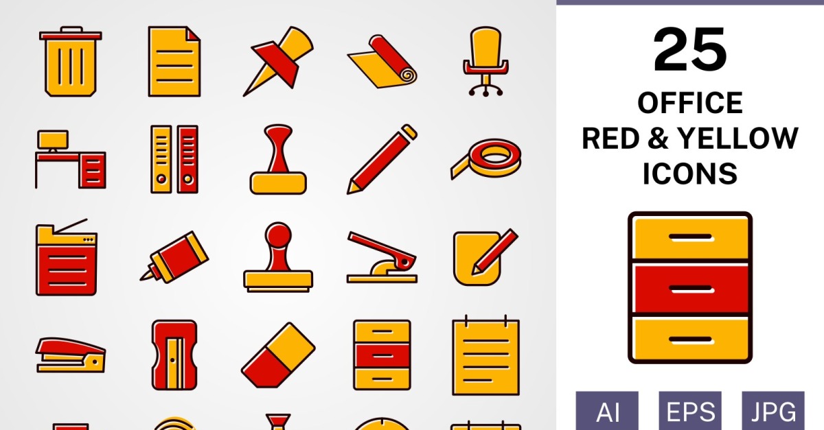 25 Office Filled Red And Yellow Icon Set - TemplateMonster
