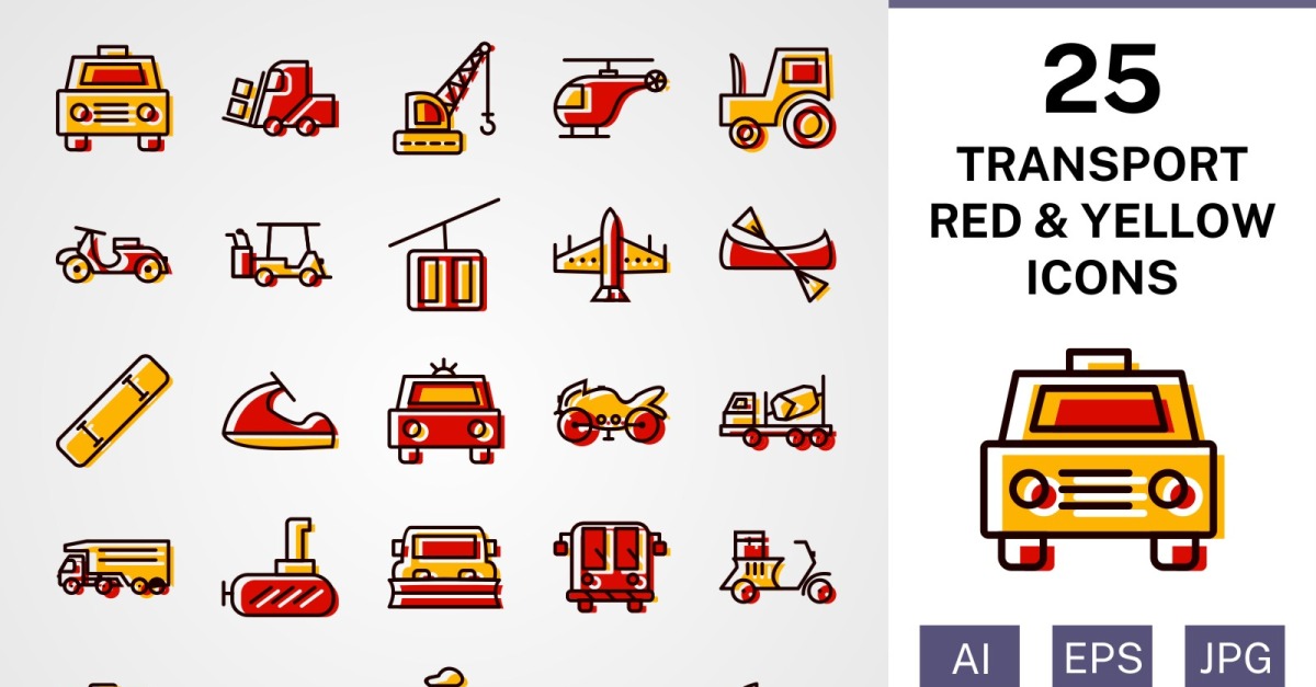 25 Transport Filled Red And Yellow Icon Set - TemplateMonster