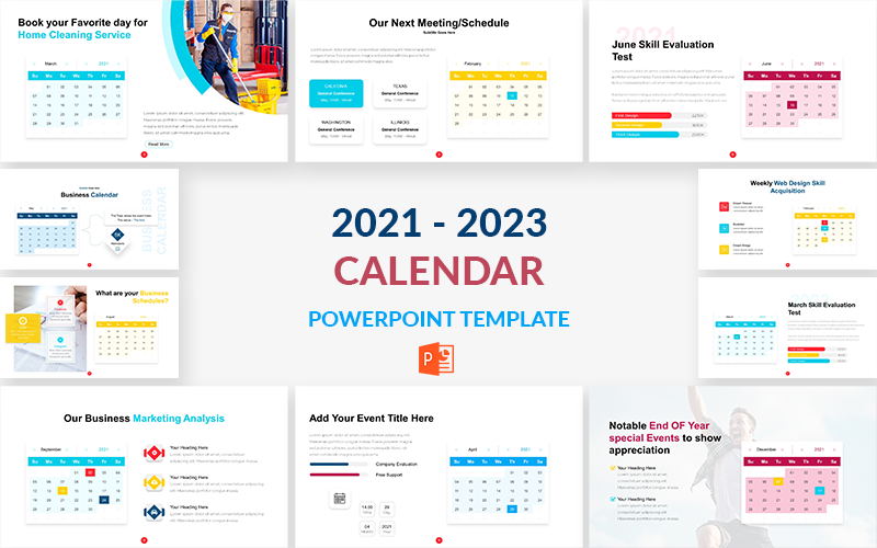 2021 - 2023 Kalendář PowerPoint šablony - TemplateMonster