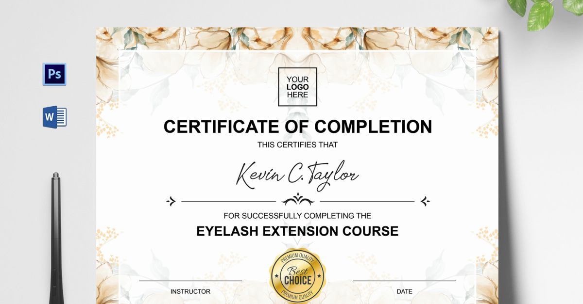 Floral Frame Eyelash Extension Certificate Template