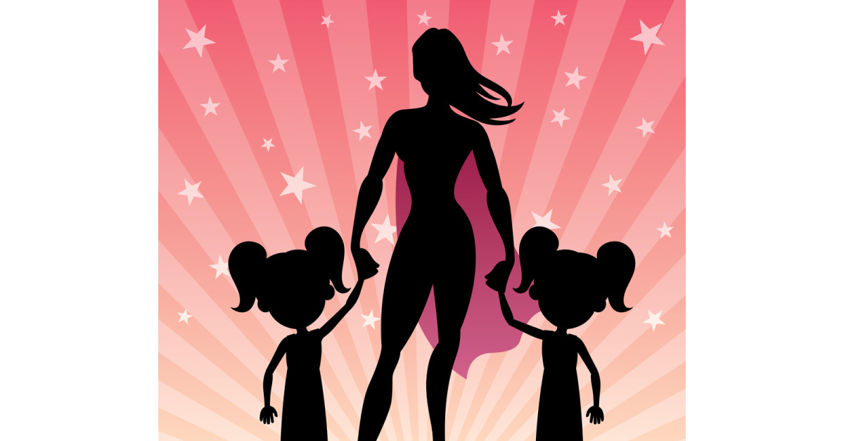 Super Mom 2 Daughters - Illustration - TemplateMonster