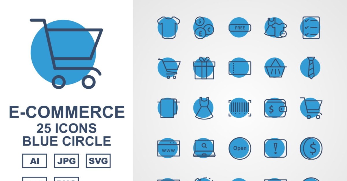 25 Premium E-Commerce Blue Circle Icon Set - TemplateMonster