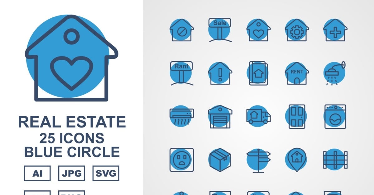 25 Premium Real Estate Blue Circle Icon Set - TemplateMonster